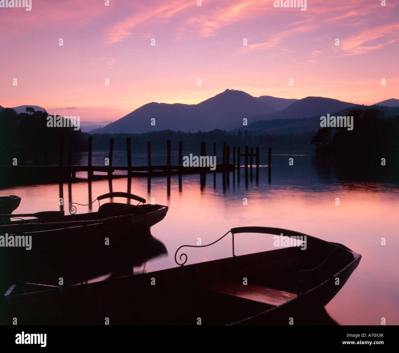 Sunset at Keswick launch Derwent Water Keswick Lake District Cumbria ...