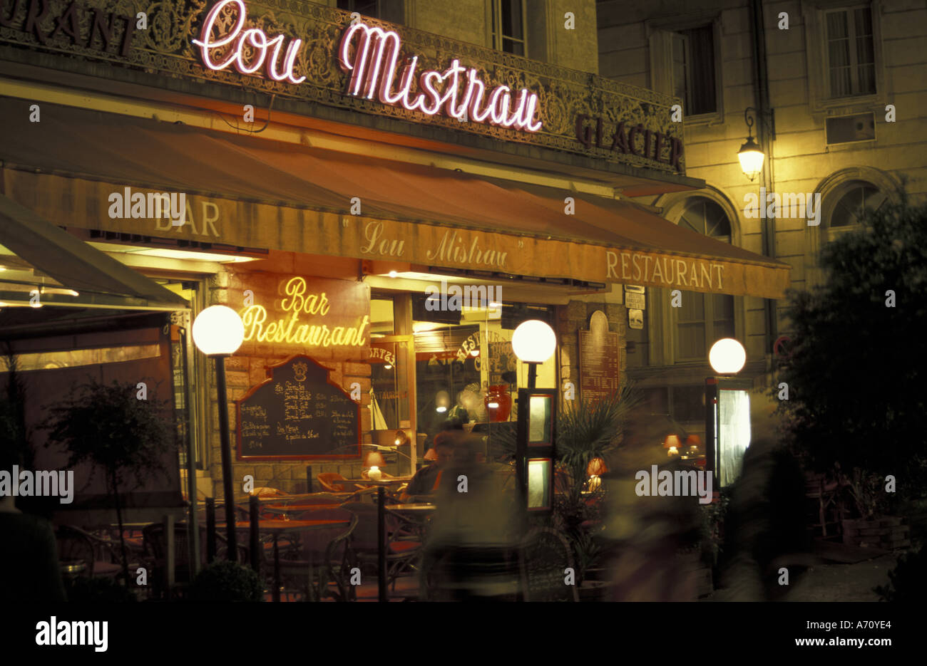 Europe, France, Avignon. Outdoor Cafe at night Stock Photo - Alamy