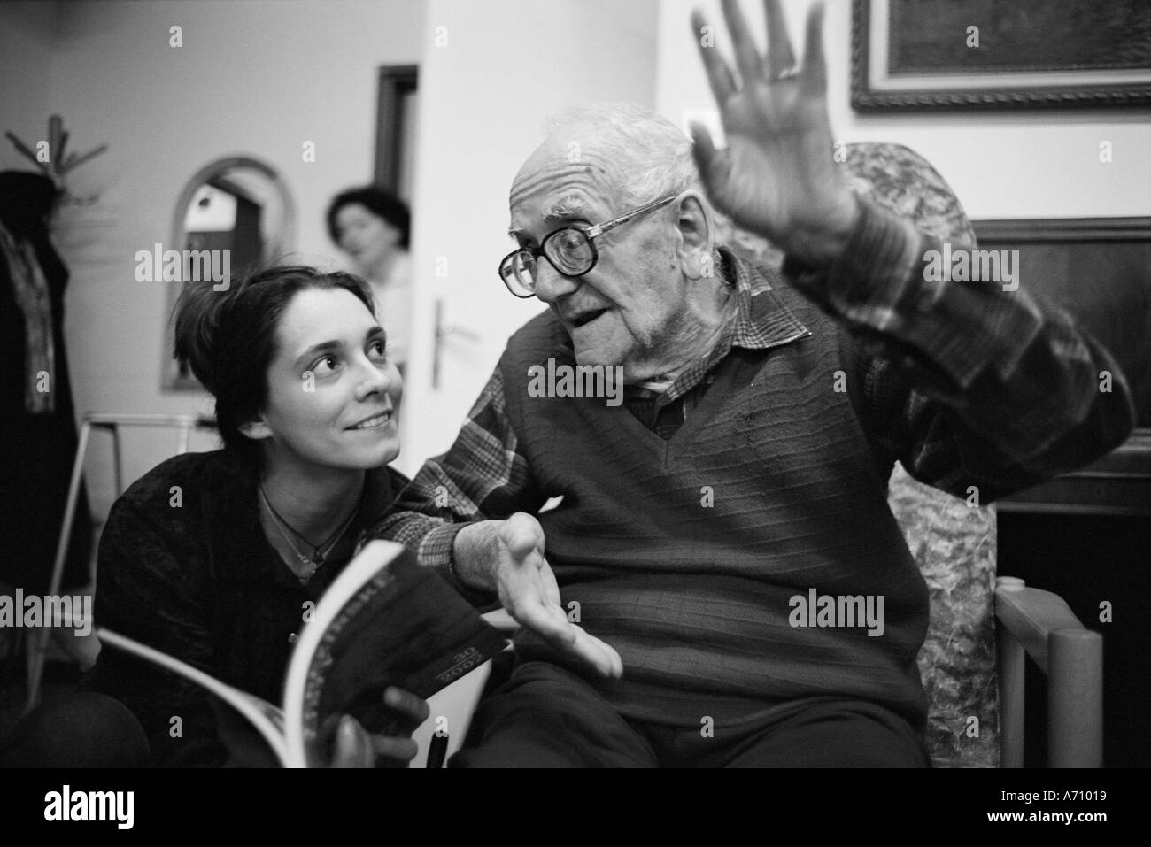 Excited conversation Black and White Stock Photos & Images - Alamy