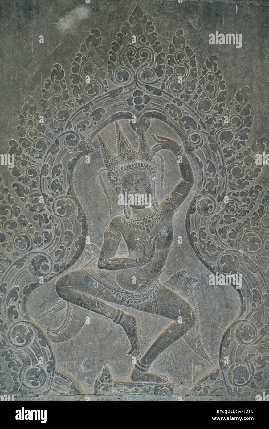 Cambodia Angkor Wat Detail of aspara heavenly nymph bas relief in stone ...