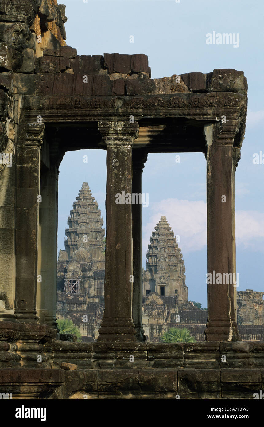 Cambodia Angkor Wat Columns of library building frame towers of Angkor ...