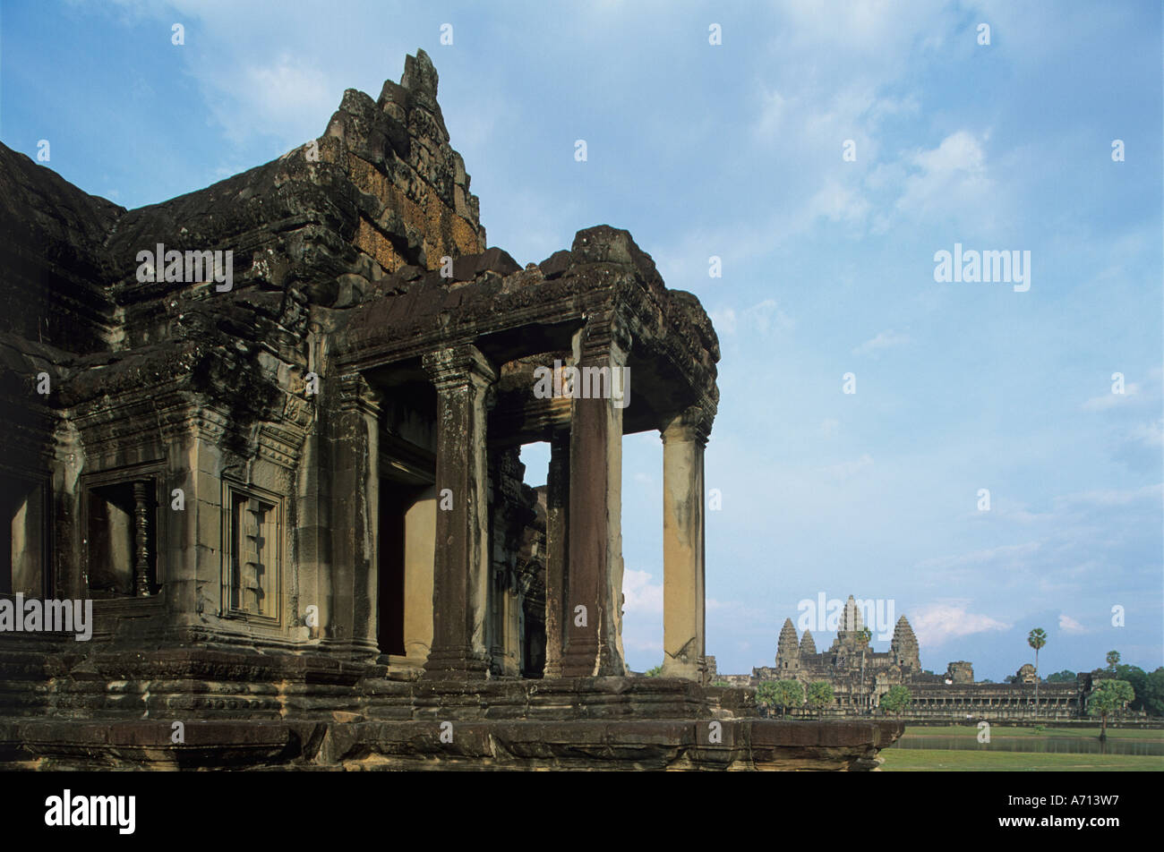 Cambodia Angkor Wat Library building looms above Angkor Wat temple ...