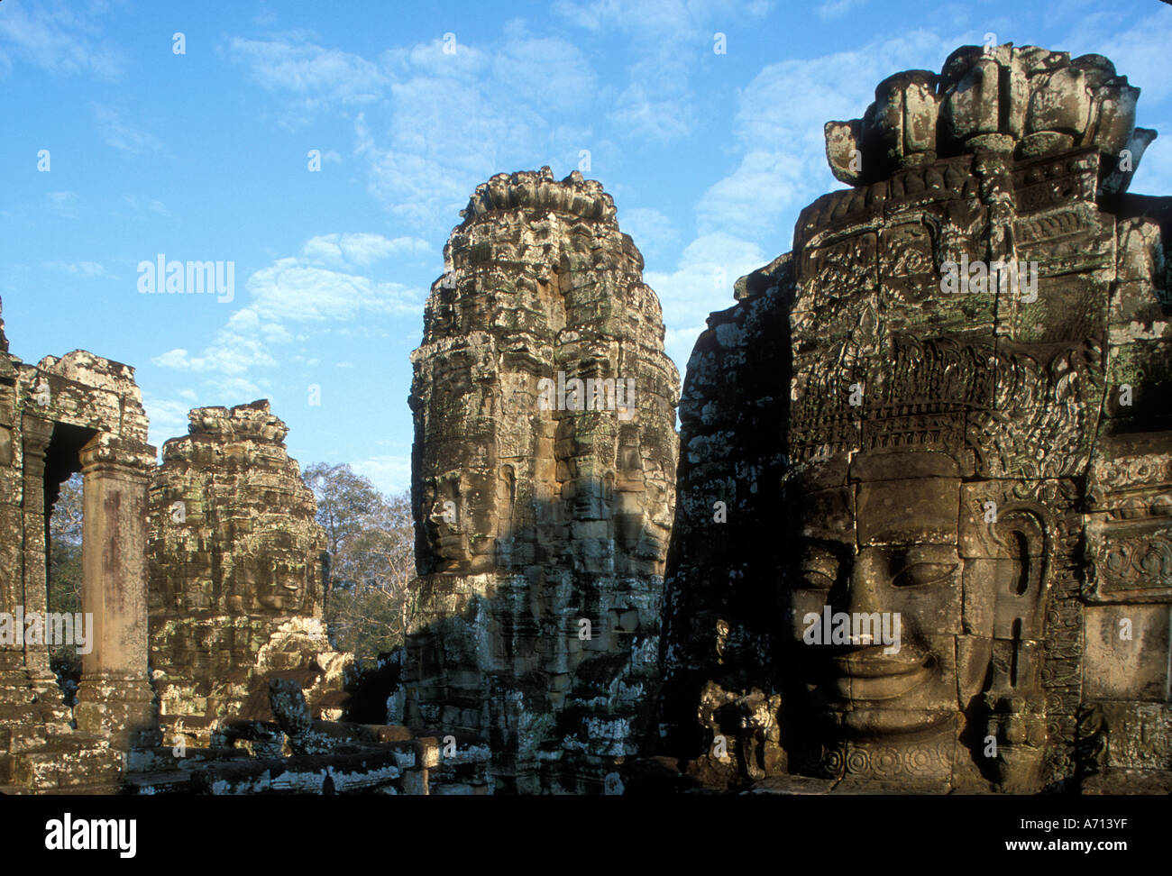 Cambodia Angkor Wat Massive carving of Avalokiteshvara in stone columns ...