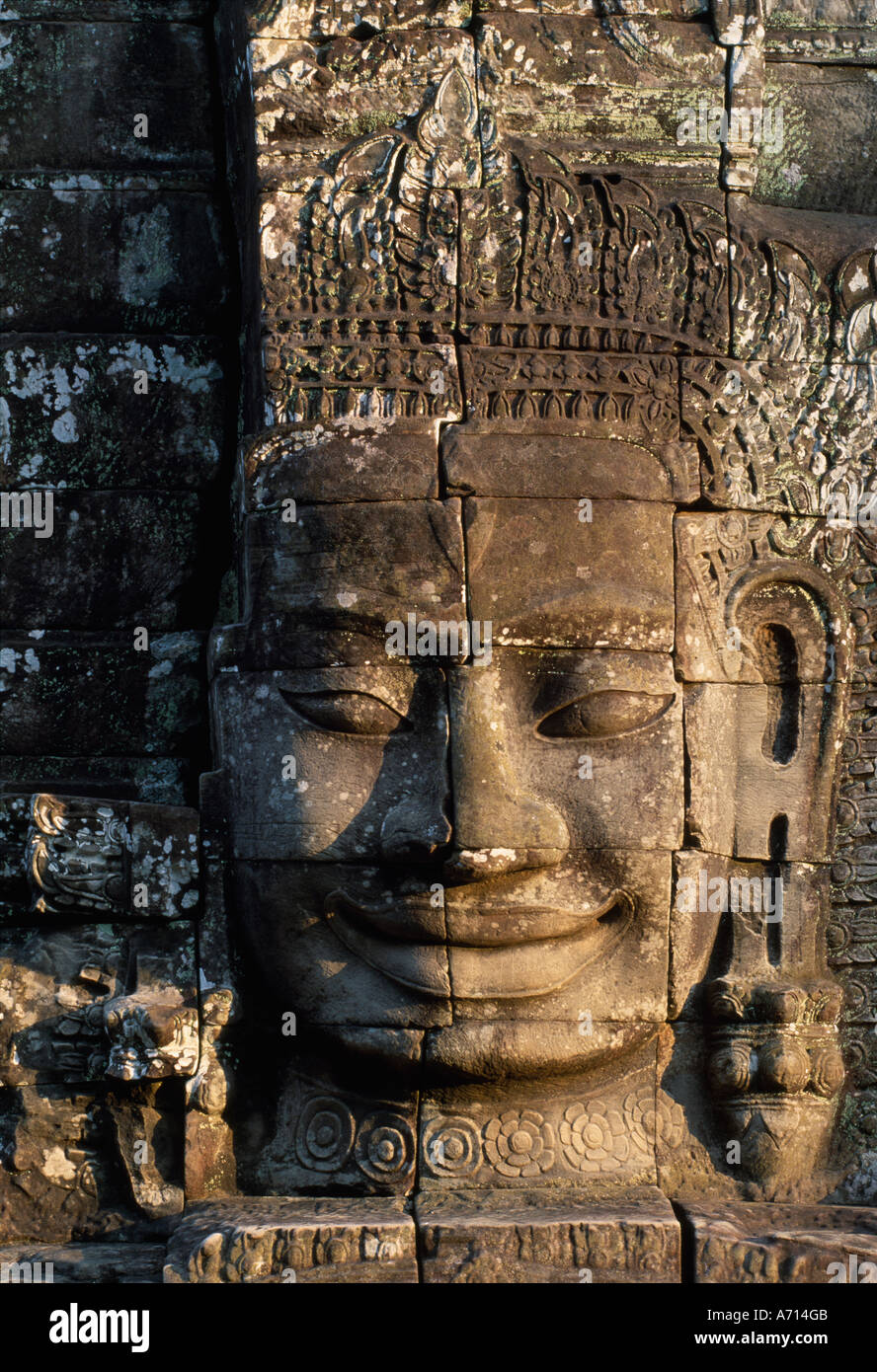 Cambodia Angkor Wat Massive carving of Avalokiteshvara in stone columns ...