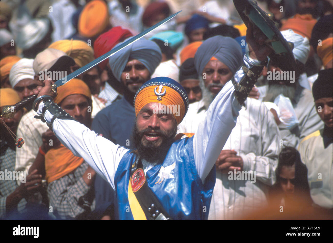 A nihang or warrior Sikh at the hola festival in Anandapur Punjab India ...