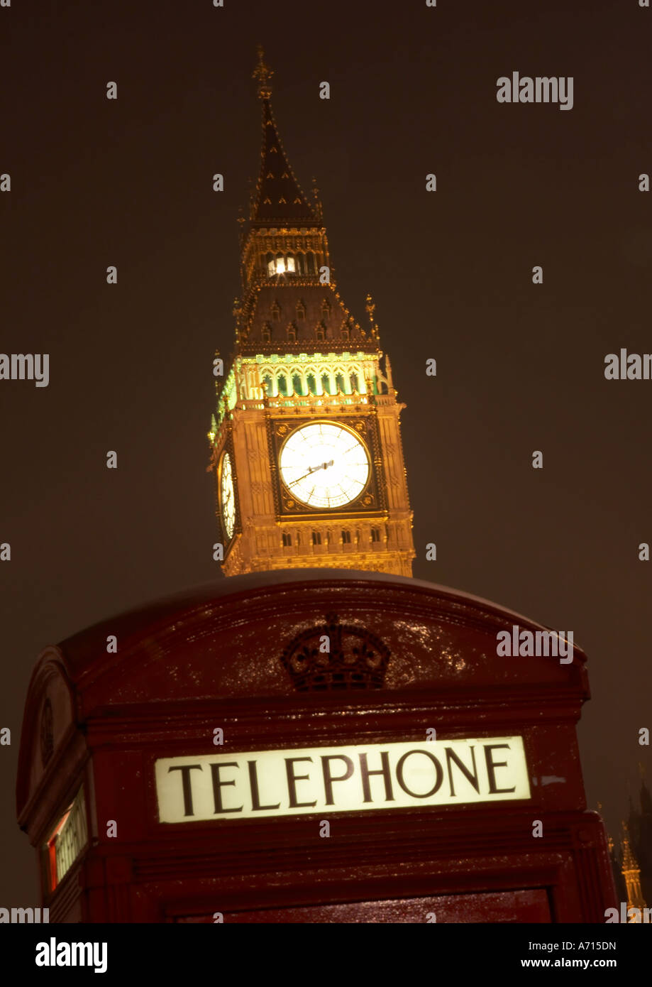 Big Ben and Phonebox at Night, London Stock Photo - Alamy