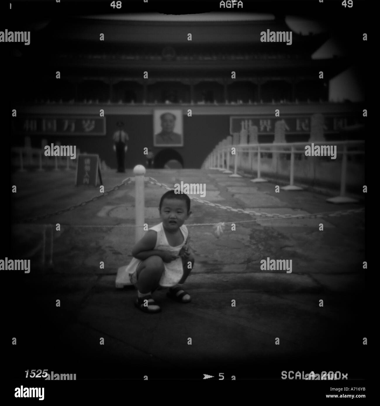 Asia China Beijing Young boy posing for snapshots at the Gate of ...