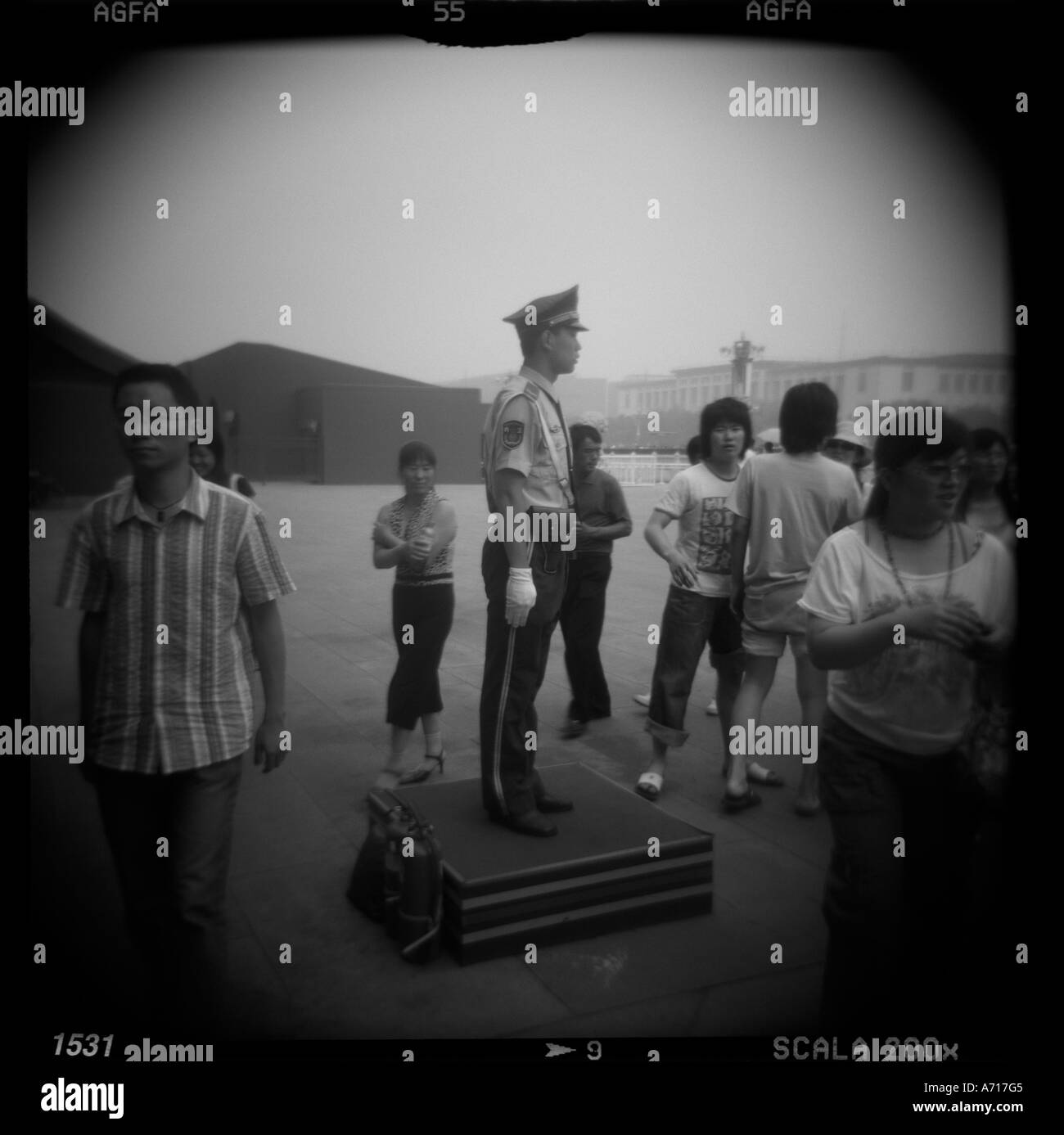 Asia China Beijing Policeman standing guard at the Gate of Heavenly ...