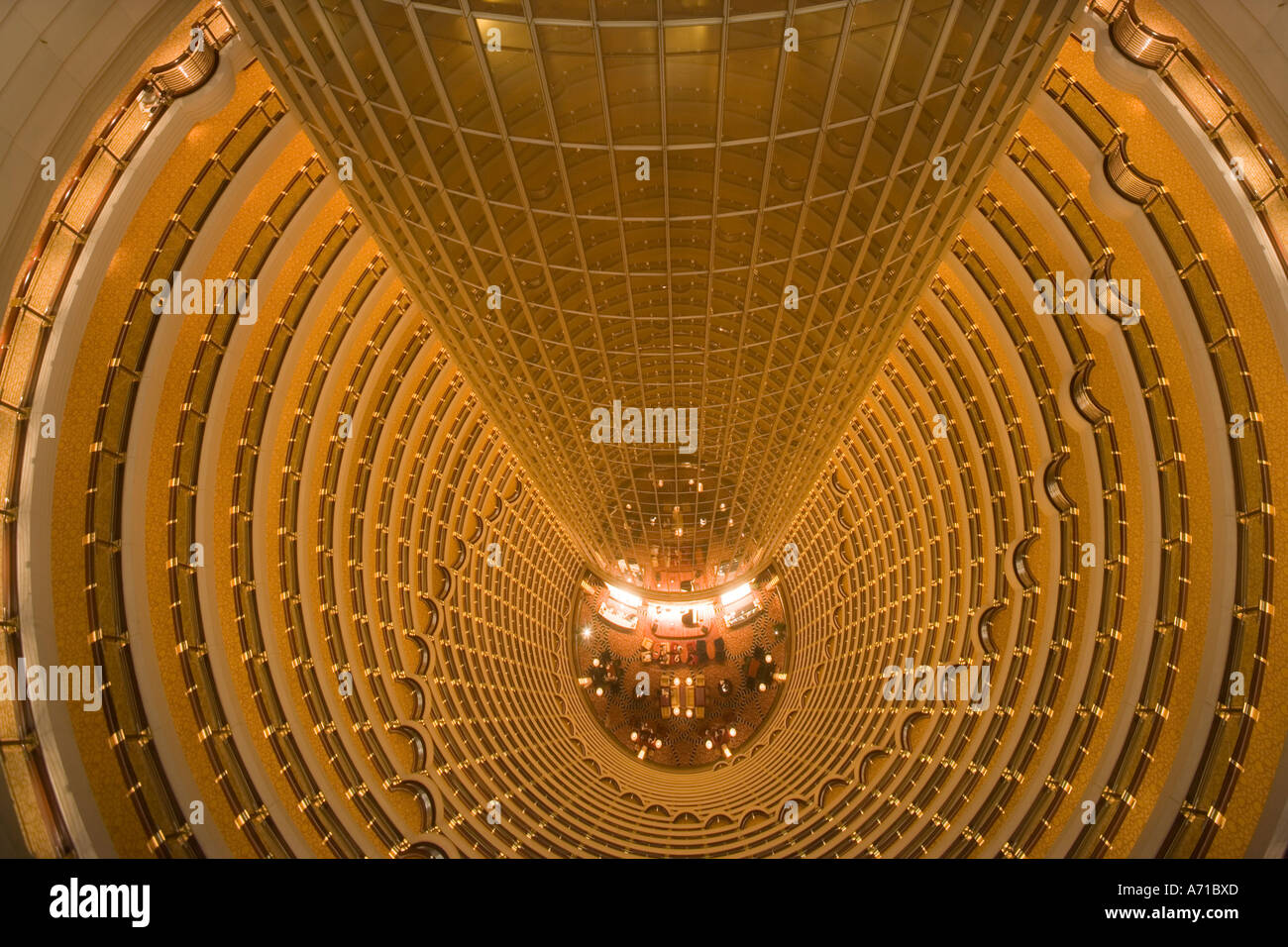 Asia China Shanghai Overhead view looking down into 152 foot atrium of ...