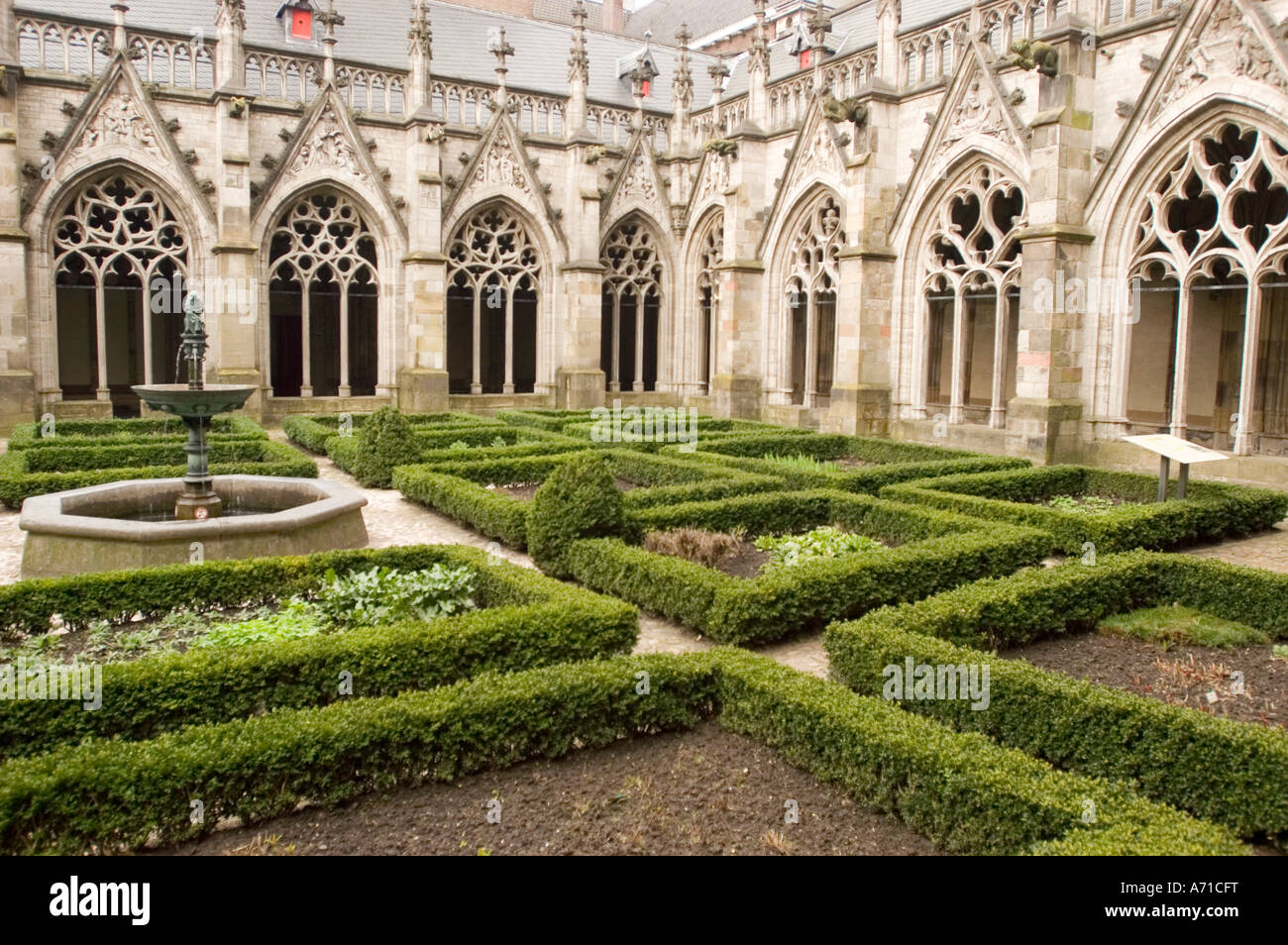 Gothic Pandhof courtyard and small garden of Dom Church in Utrecht ...