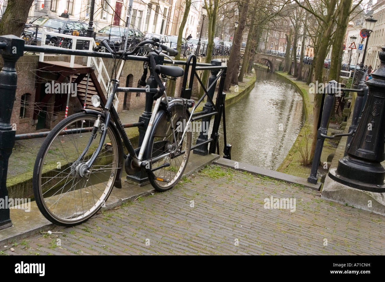 Typical Dutch bike parking on the upper bank of Old Canal or Oude ...