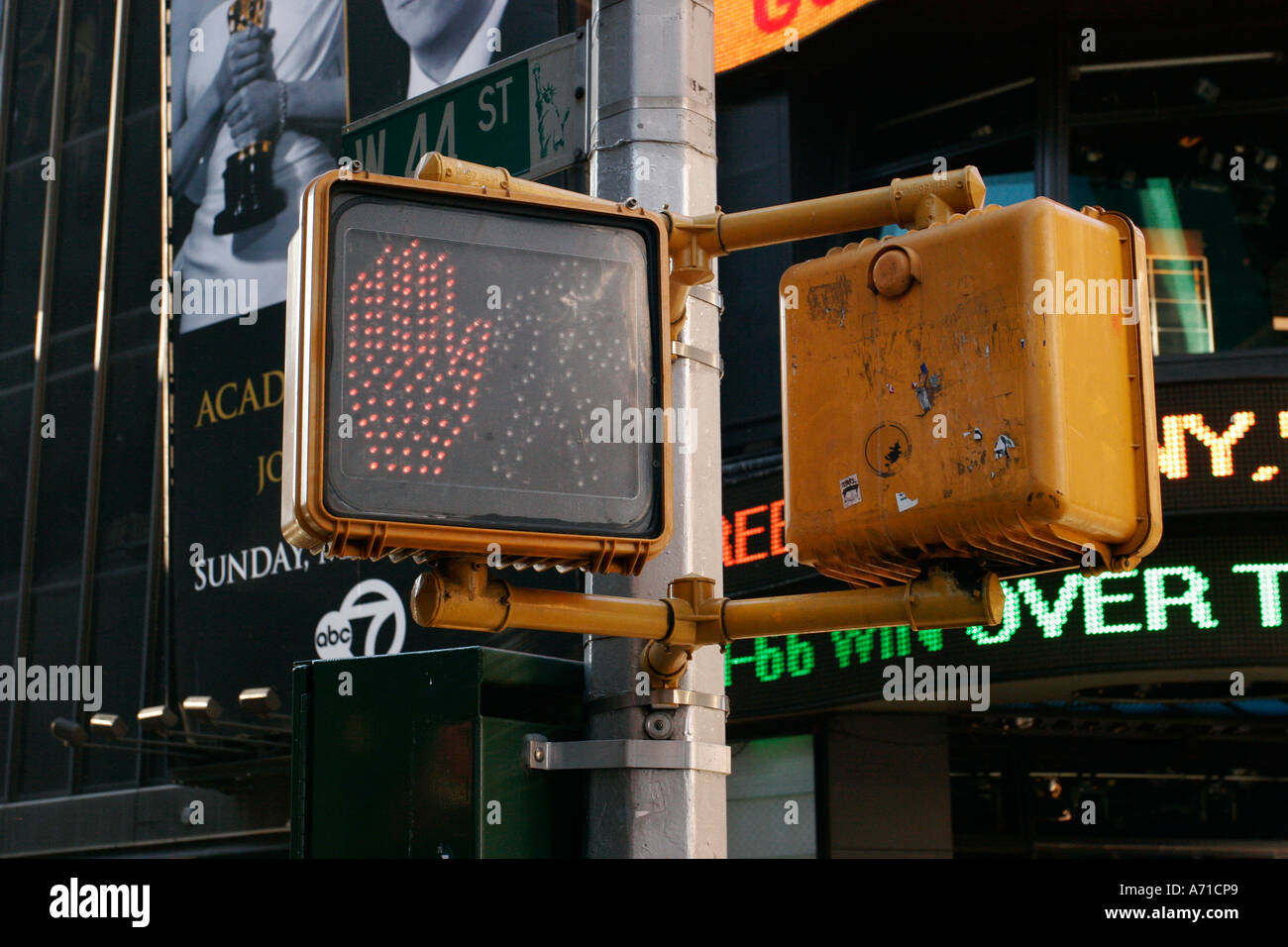 Pedestrian crossing sign Time Square, New York City. United States of ...