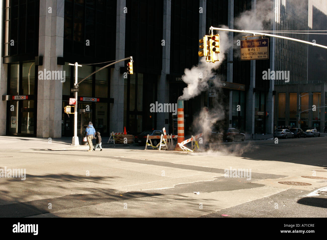 Steam escaping into the New York city street, Manhattan, New York ...