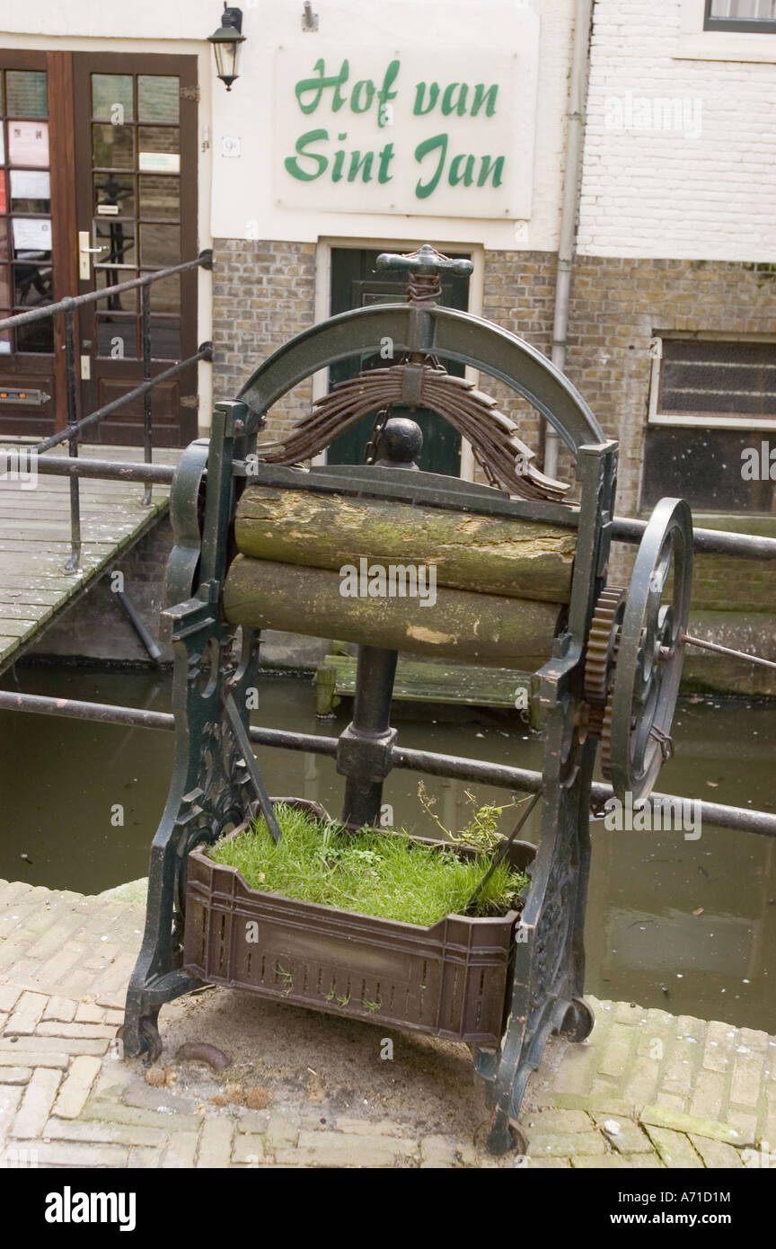 Old linen press or mangle wringer standing near St Janskerk church in ...