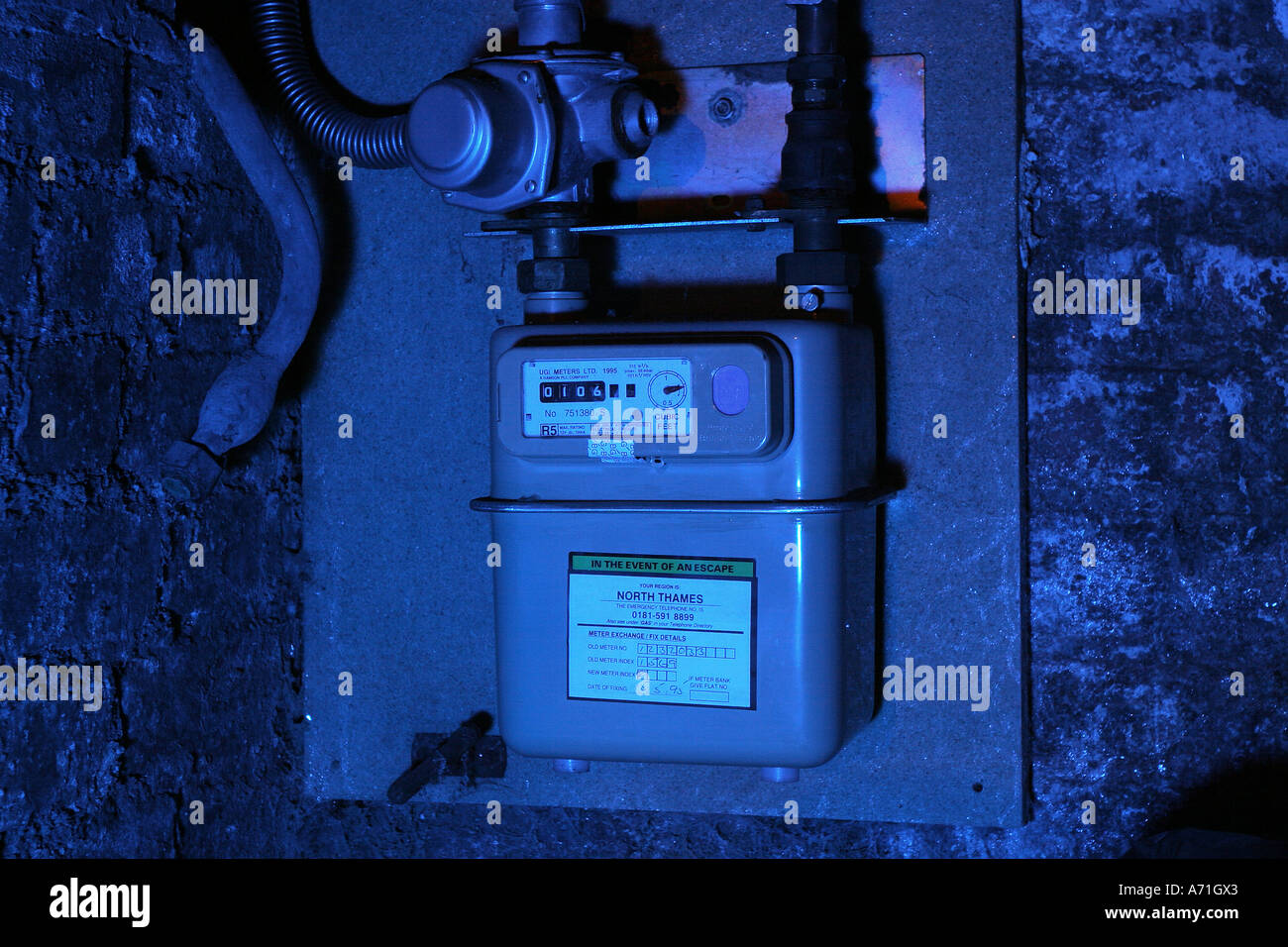 A gas meter in the basement of a residential home, London, UK Stock ...