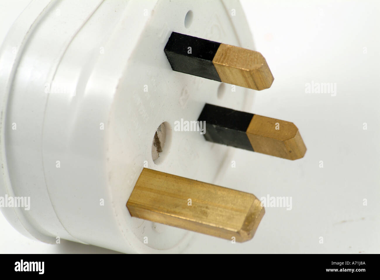 UK 3 pin mains plug on a white background with thick black flex Stock ...