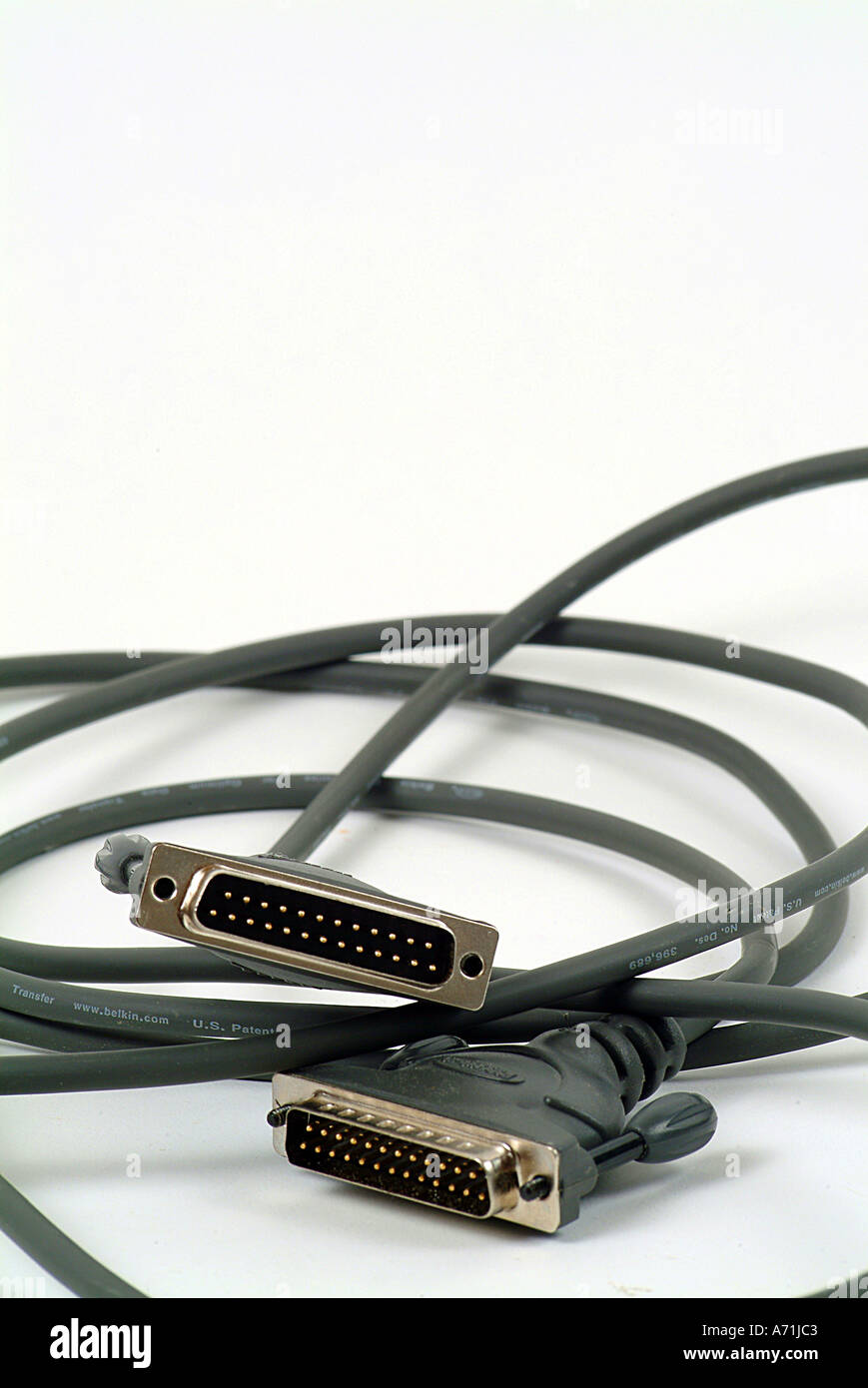 25 pin D type male to male computer cable with grey flex Stock Photo ...