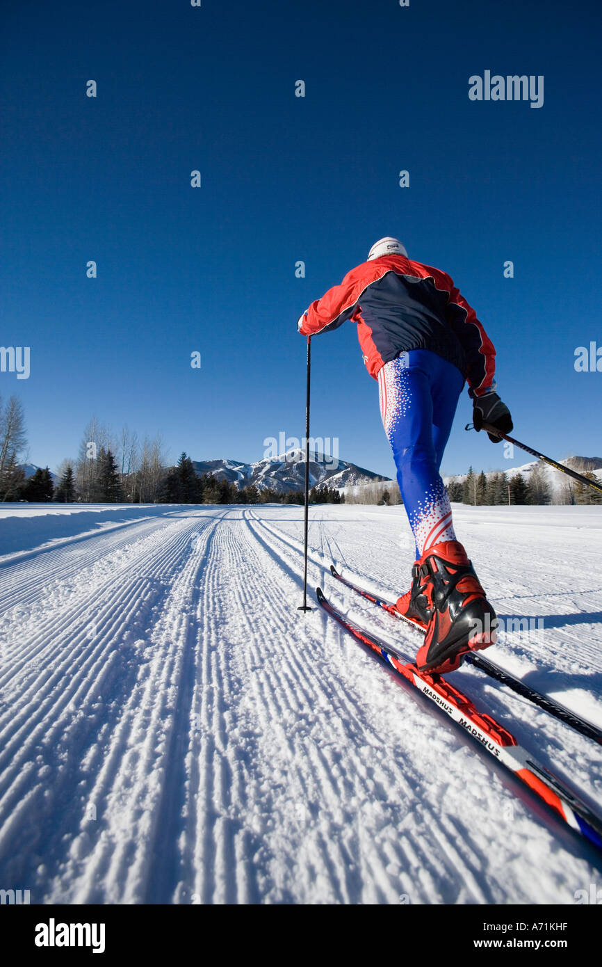 Morgan Arritola cross country skis on the Sun Valley Idaho Nordic track ...