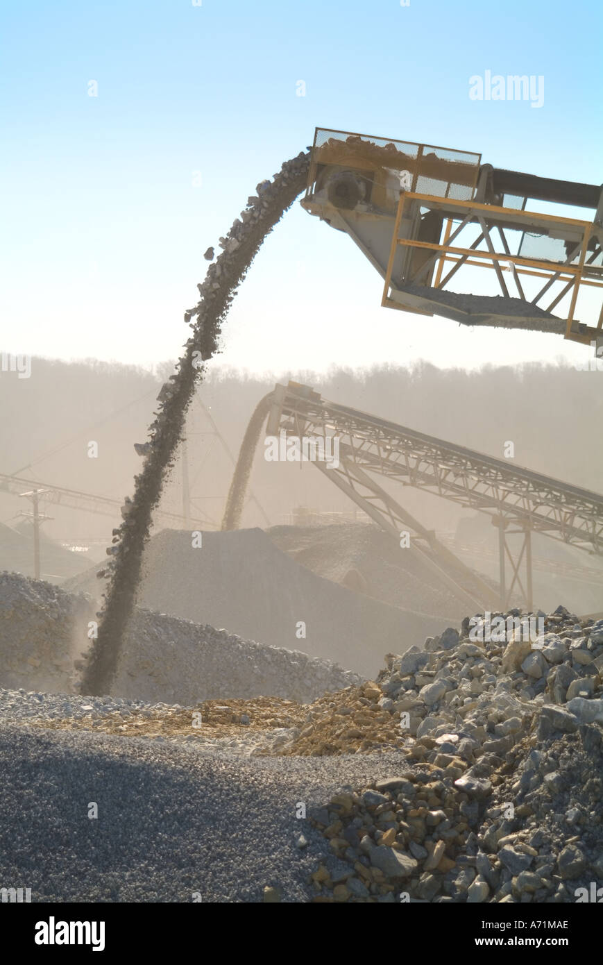 Conveyor Belt Piling Gravel On Pile In Quarry Stock Photo - Alamy