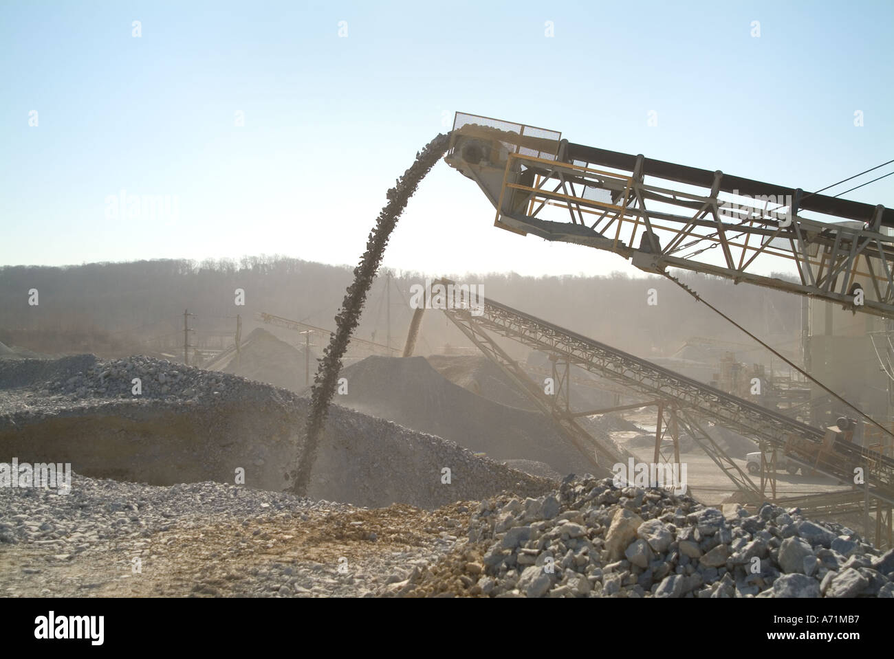 Conveyor Belt Piling Gravel On Pile In Quarry Stock Photo - Alamy