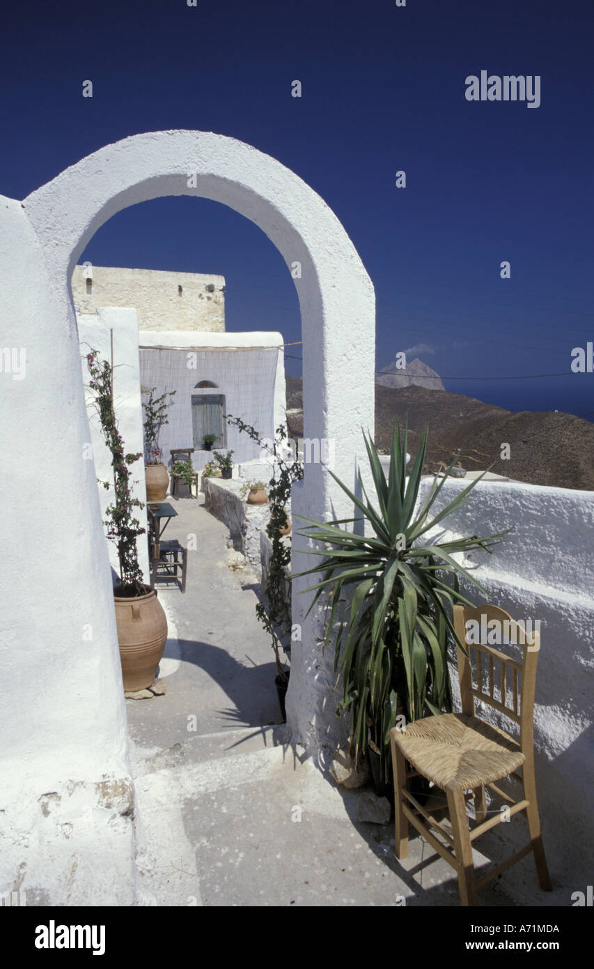 Europe, Greece, Cyclades Islands, Anafi. Chora houses, deep blue Aegean ...