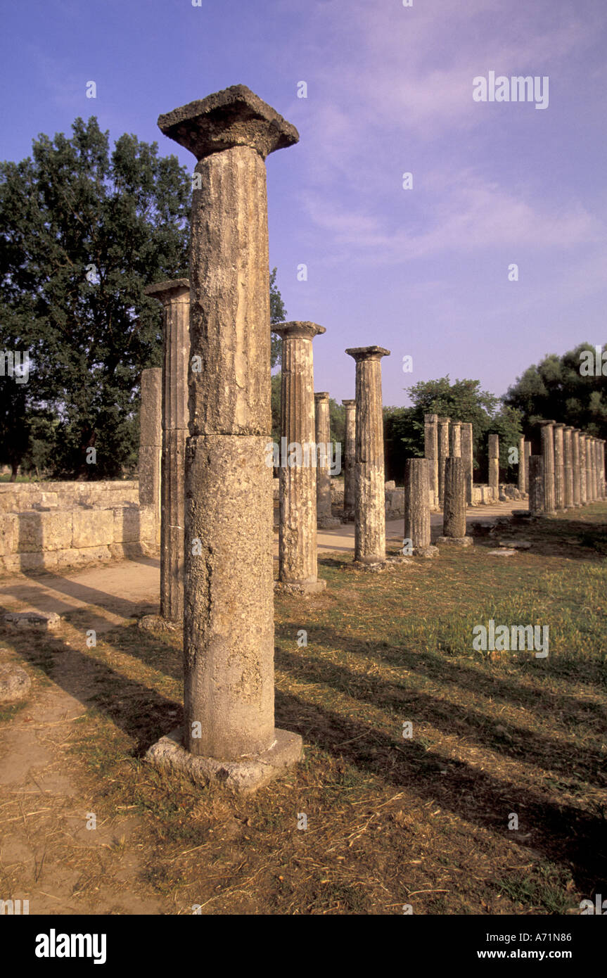 Europe, Greece Peloponnese, Olympia. Home of the Olympic Games; columns ...