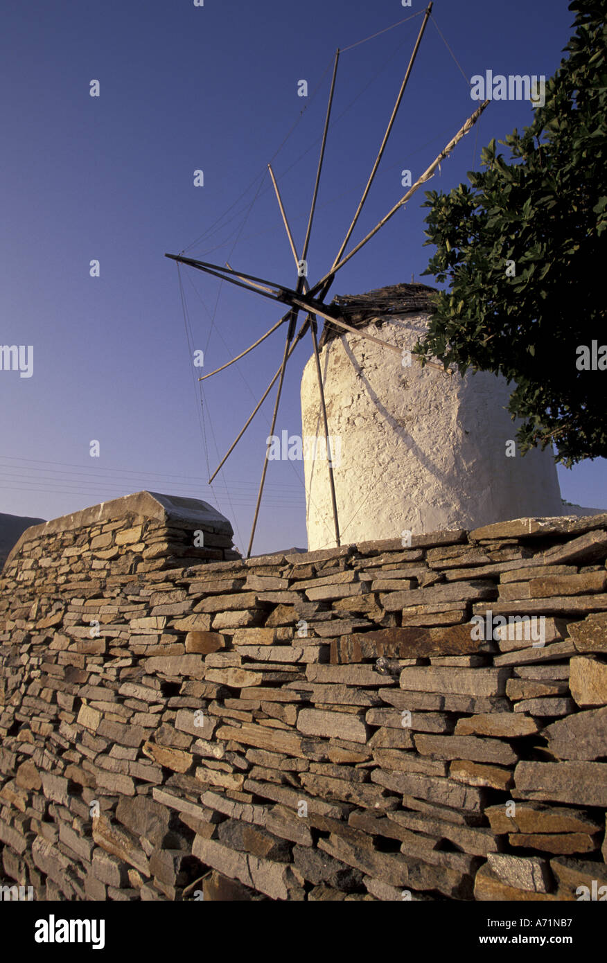 Europe, Greece, Cyclades Islands, Paros Island, Paros Town. Windmill of ...