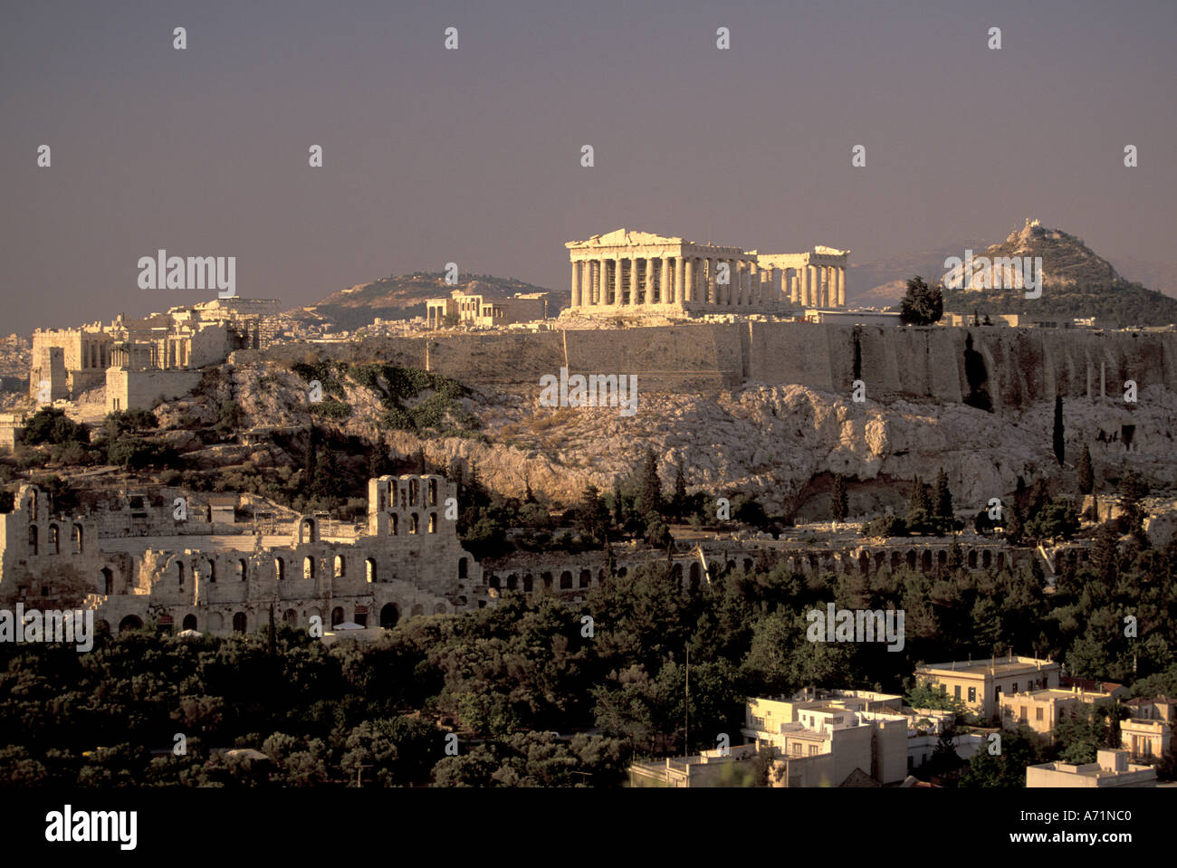Europe, Greece, Attica, Athens. The Acropolis, Parthenon from Filopapou ...