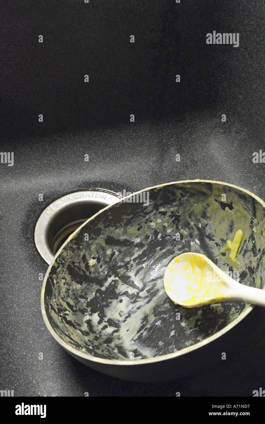 Dirty Pan And Spoon In Kitchen Sink Stock Photo - Alamy