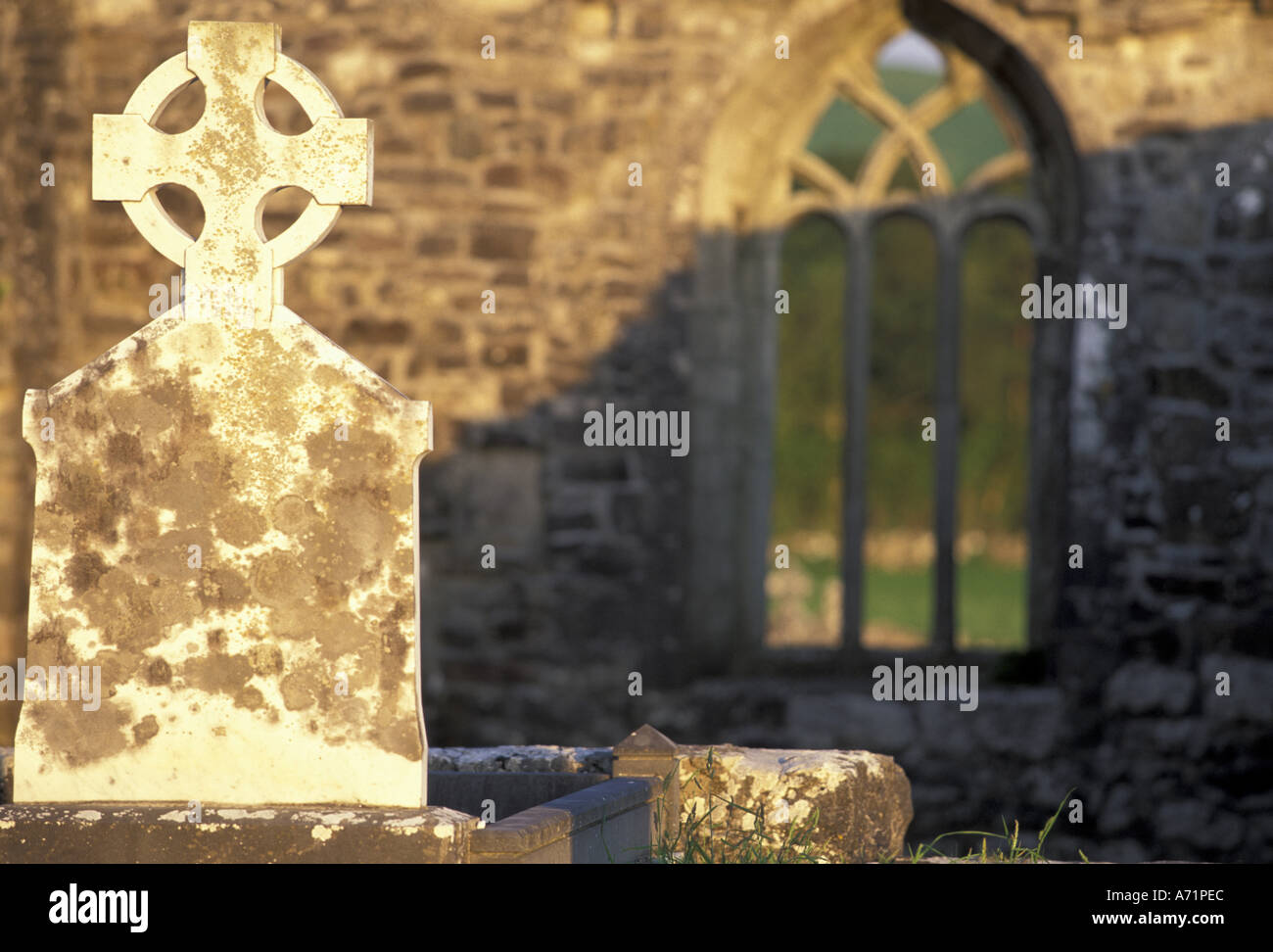 Europe, Ireland, County Mayo. Aghagower Abbey. Celtic cross marker ...