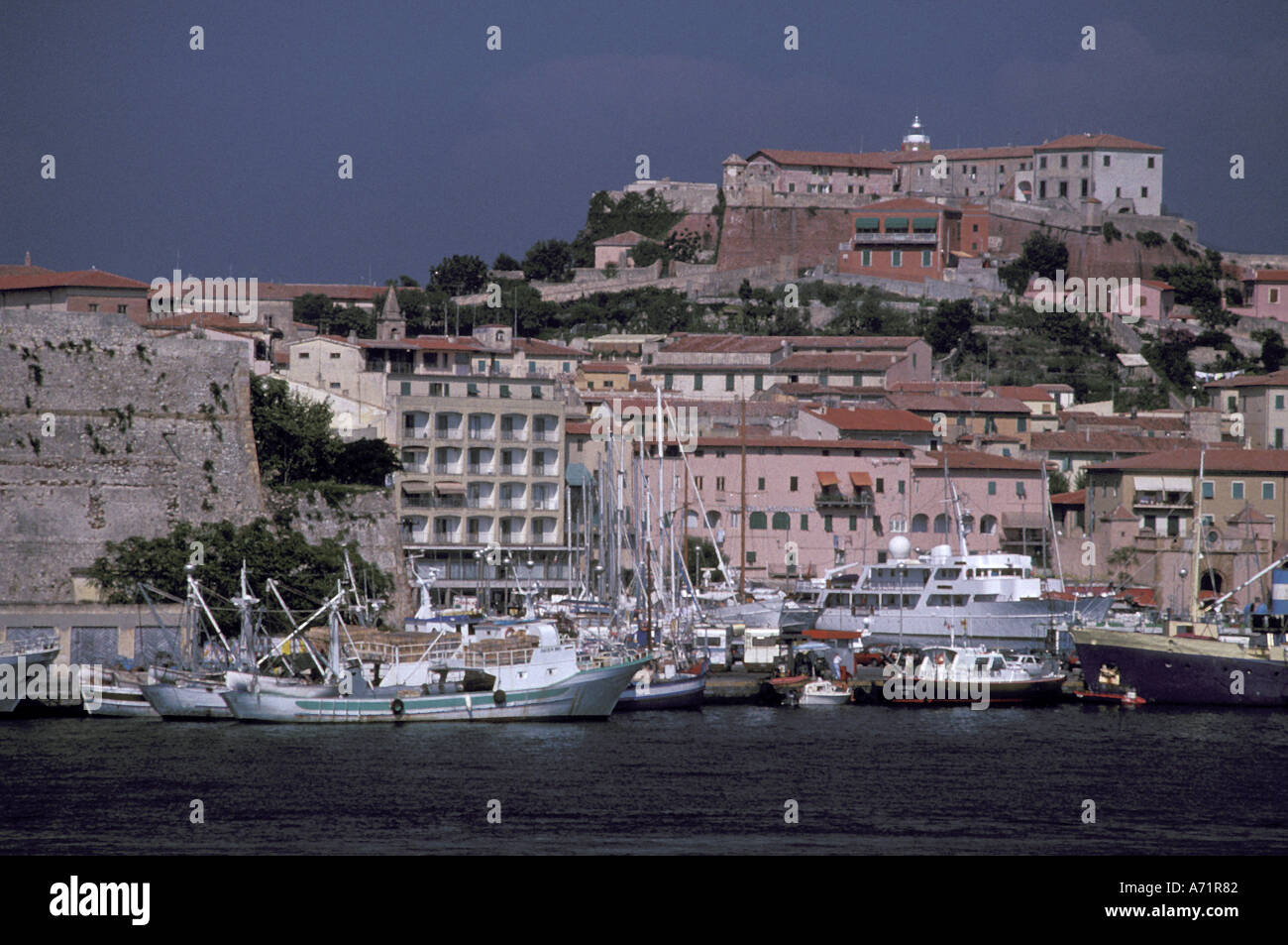 ITALY, Elba Port with Fort in back Stock Photo - Alamy