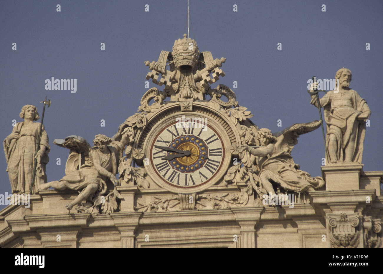 Italy, Rome. Clock at St. Peter's Cathedral, The Vatican Stock Photo ...