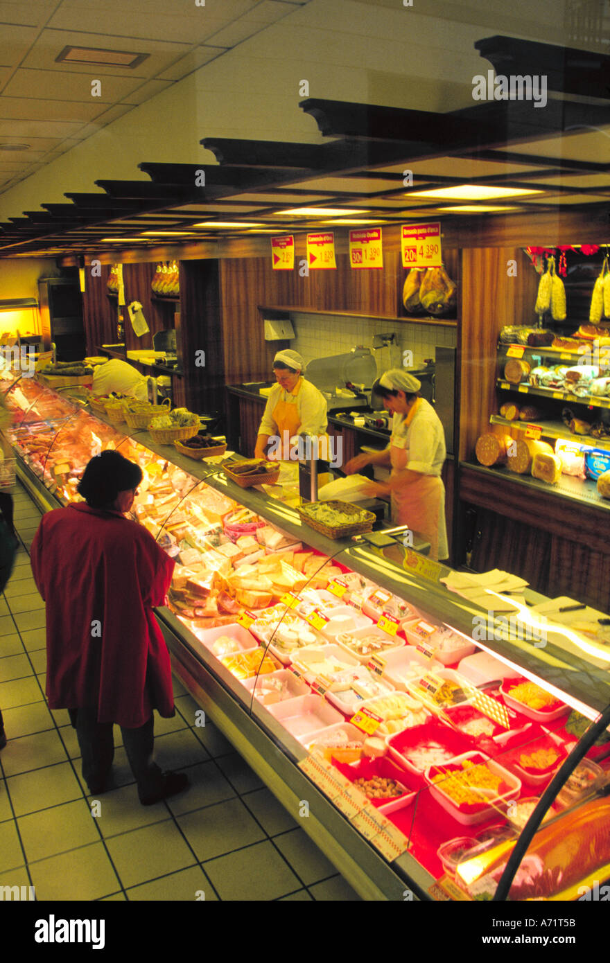 Europe, Italy, Stresa, looking through window at deli counter Stock ...