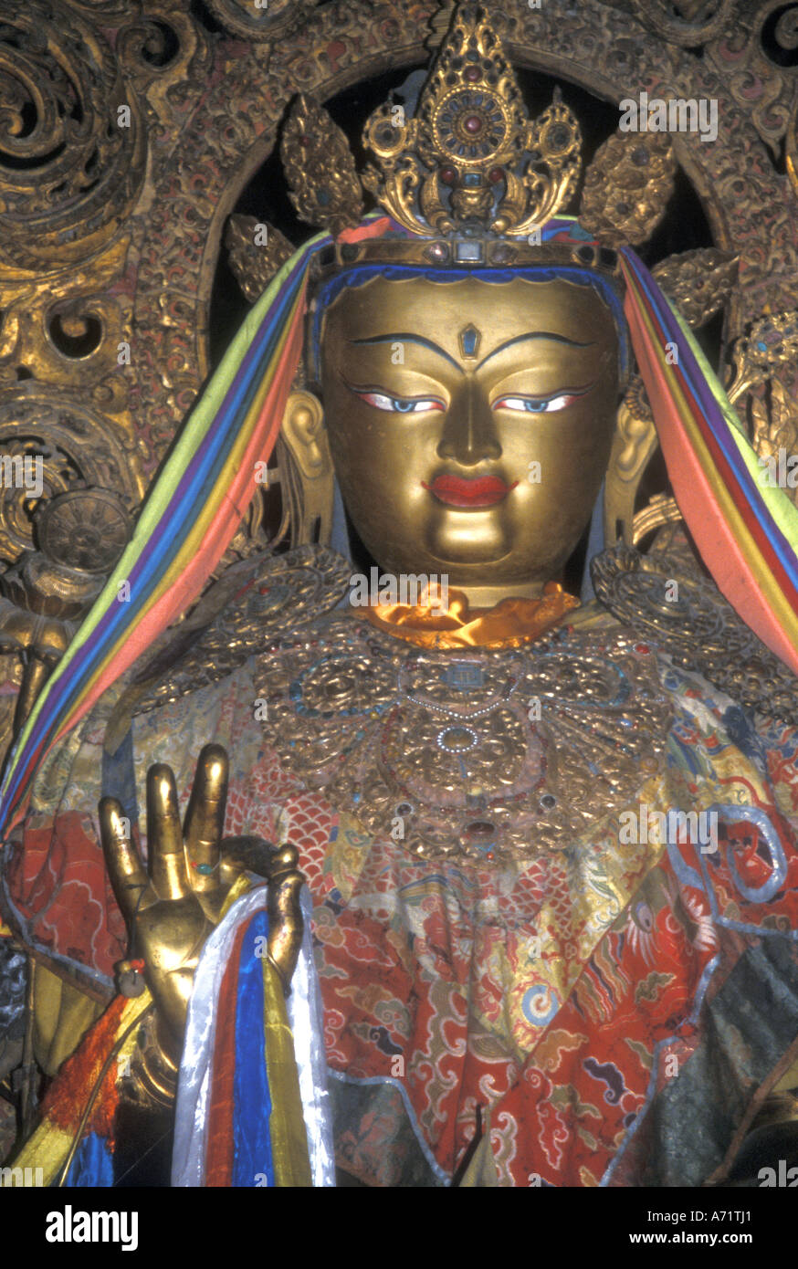 Gold statue of Sakyamuni Buddha, the enlightened one, Tibet Stock Photo ...