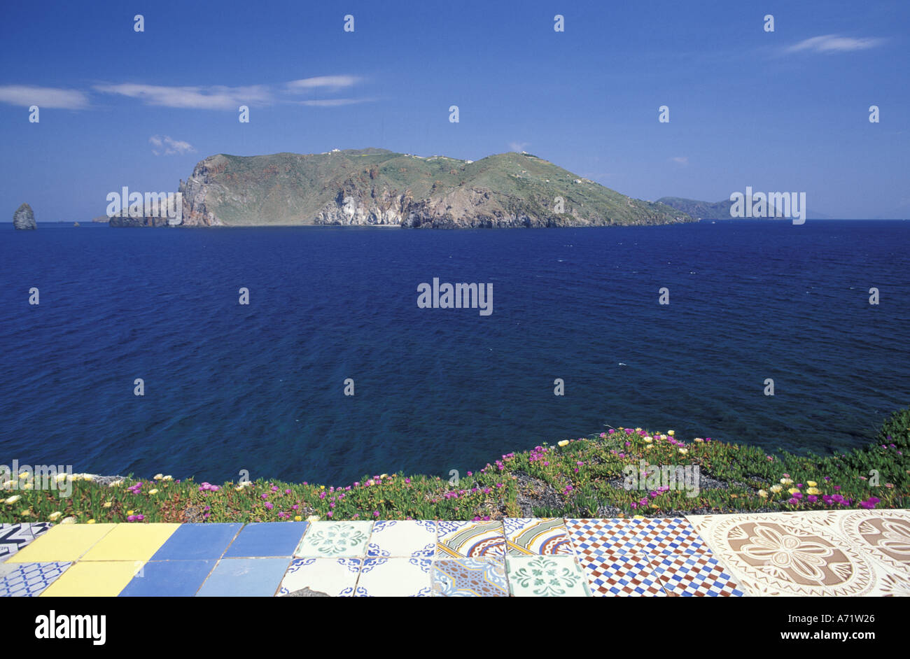 Europe, Italy, Sicily, Eolian Islands, Lipari. Island seen from Volcano ...