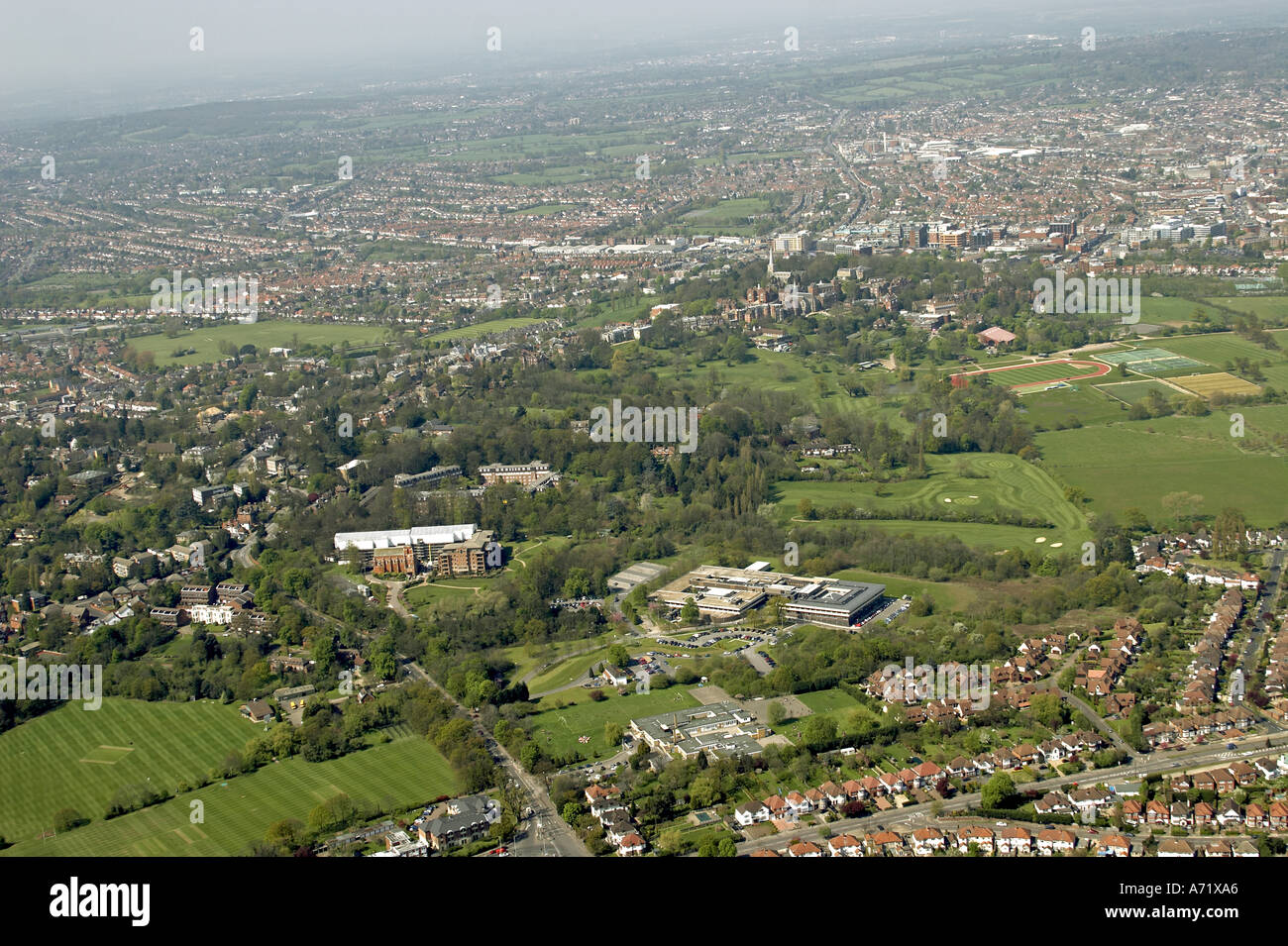 Aerial high level oblique view north of Harrow on the Hill Harrow ...