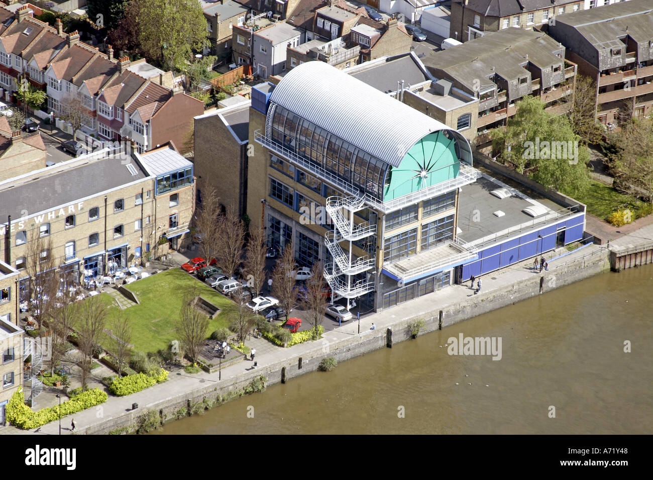 Aerial high level oblique view of Thames Wharf Studios Richard Rogers ...