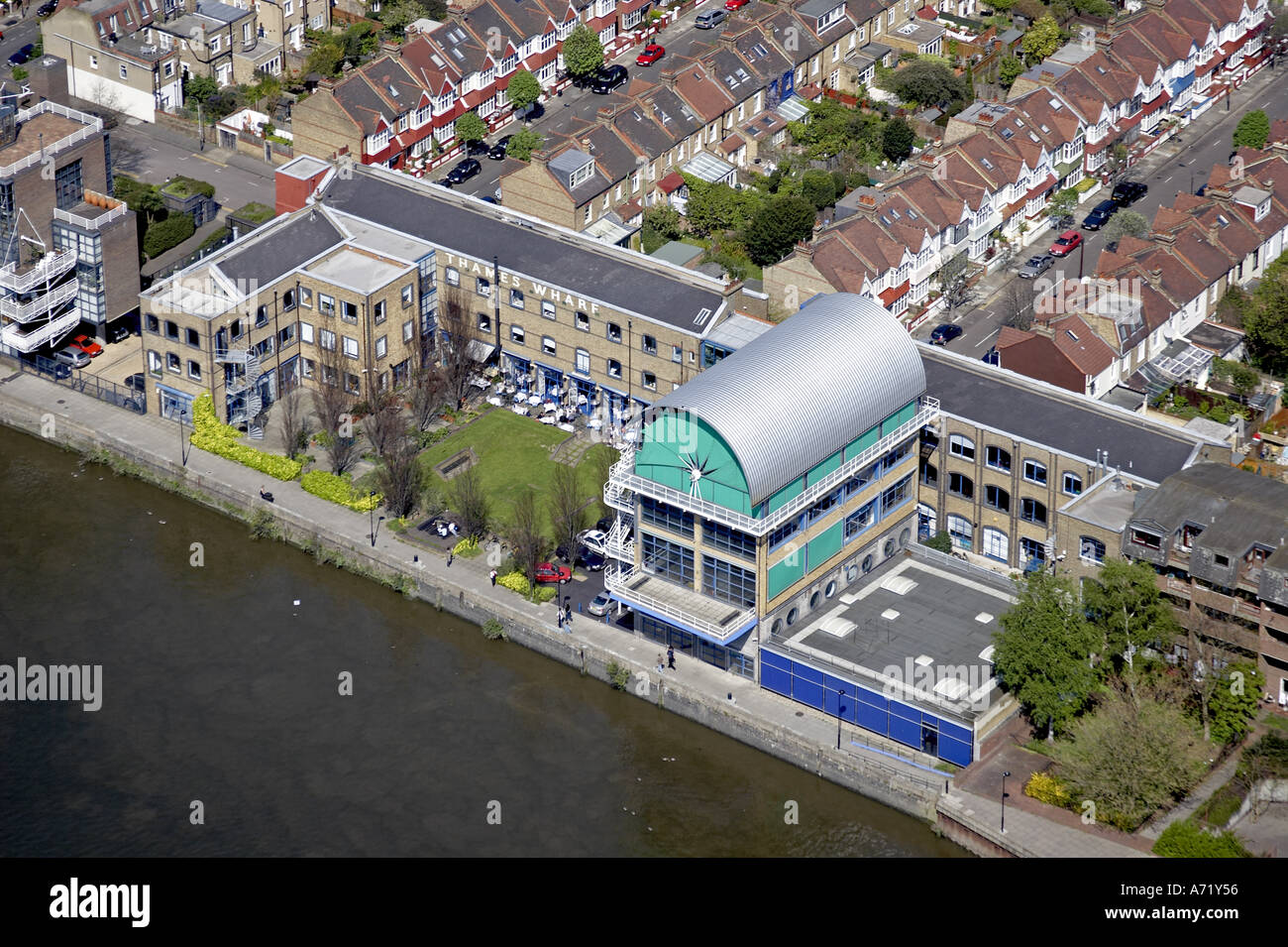 Aerial high level oblique view of Thames Wharf Studios Richard Rogers ...
