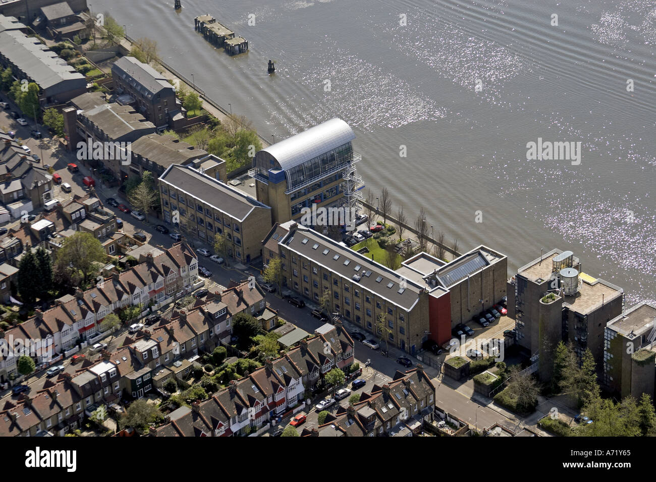 Aerial high level oblique view of Thames Wharf Studios Richard Rogers ...