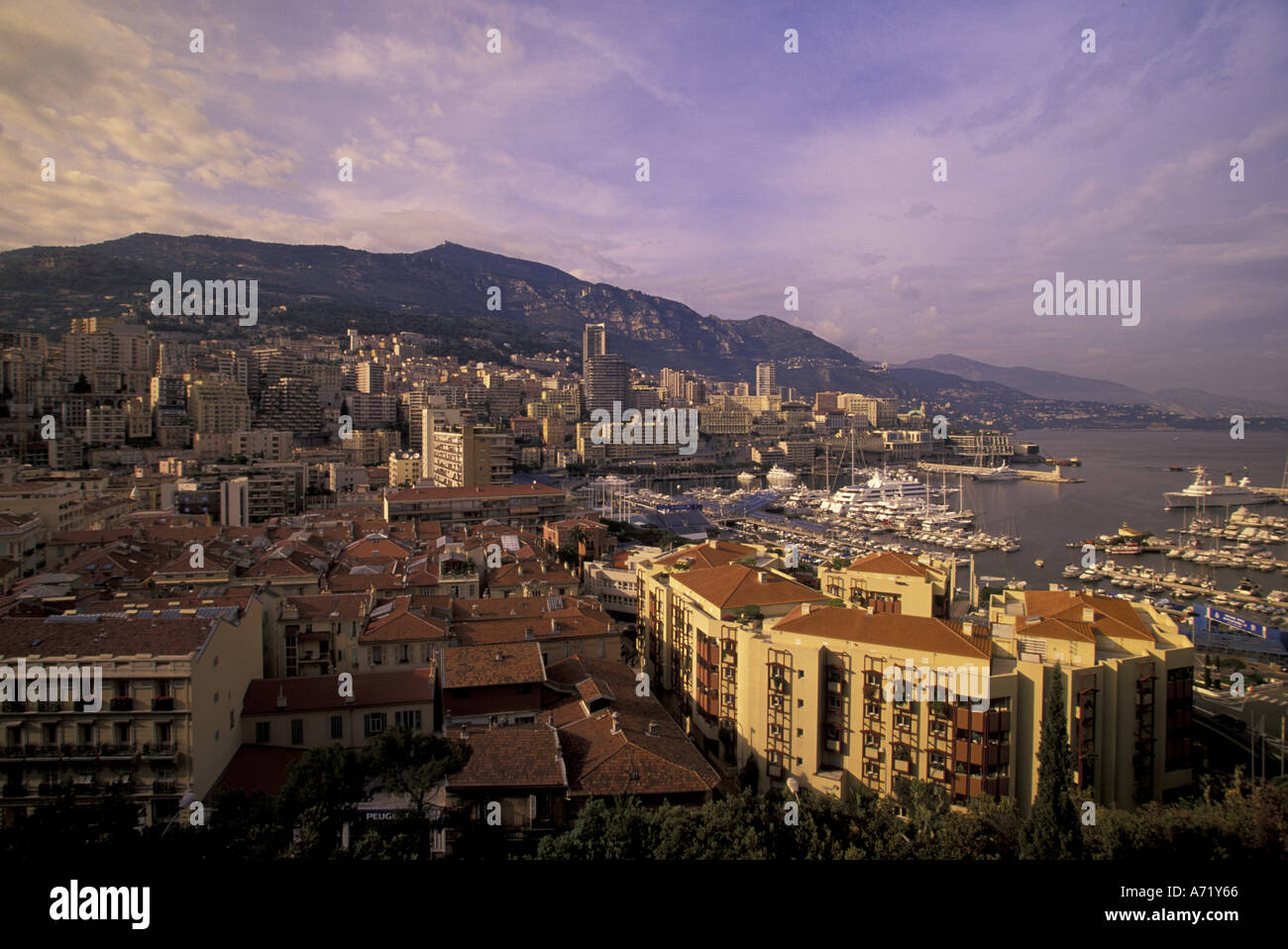 Europe, Monaco. View of port looking towards Monte Carlo Stock Photo ...
