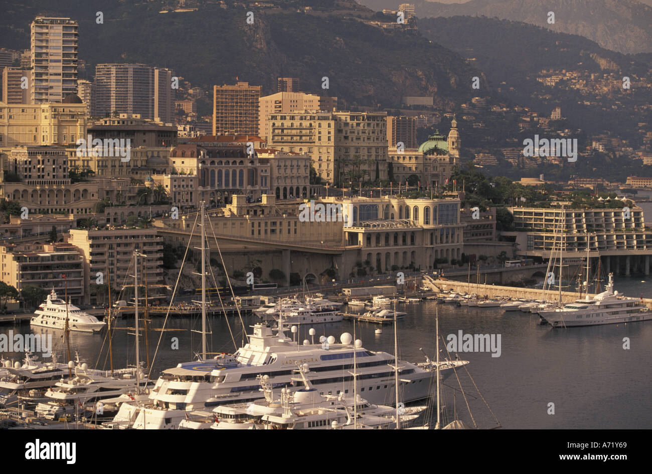 Europe, Monaco. View of port looking towards Monte Carlo Stock Photo ...