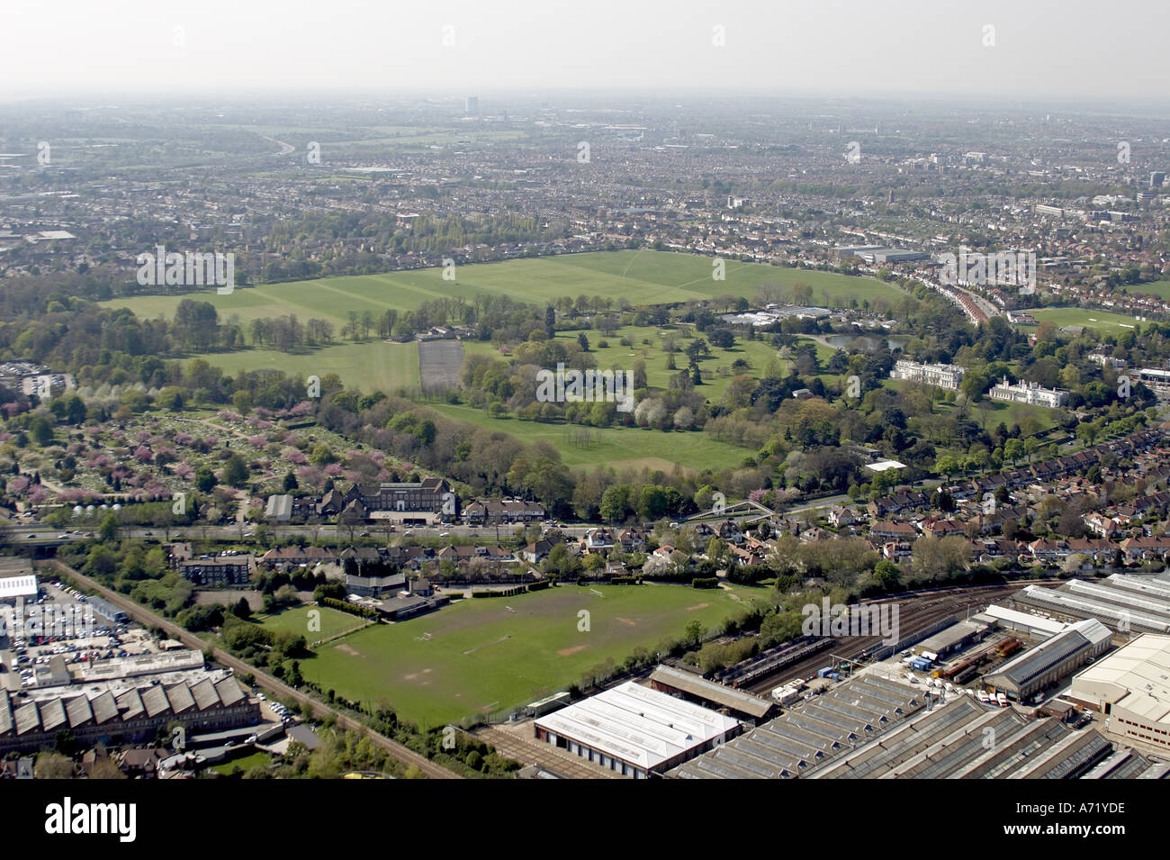 Aerial high level oblique view of Gunnersbury Park W3 London England ...