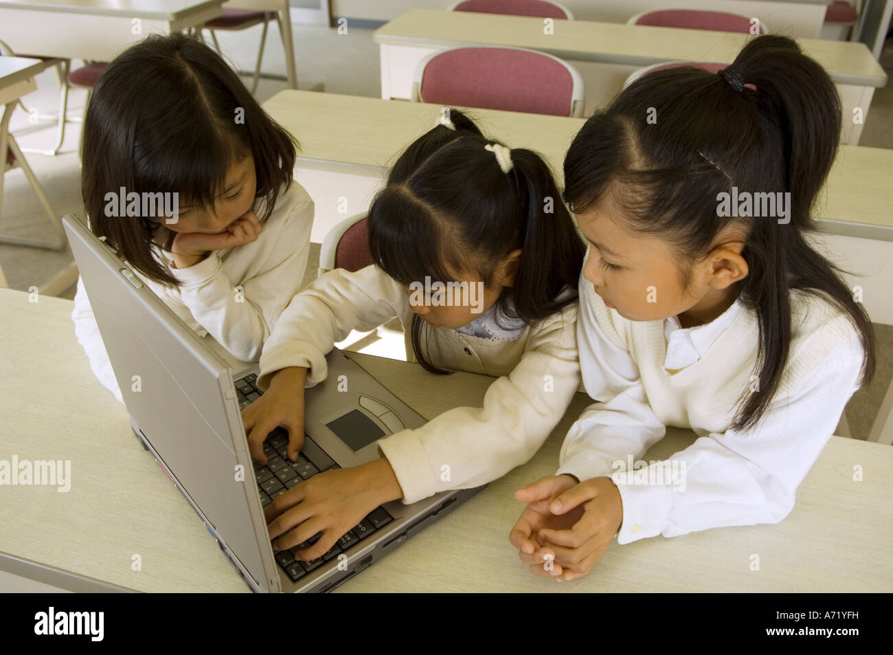 Girls using computer Stock Photo - Alamy