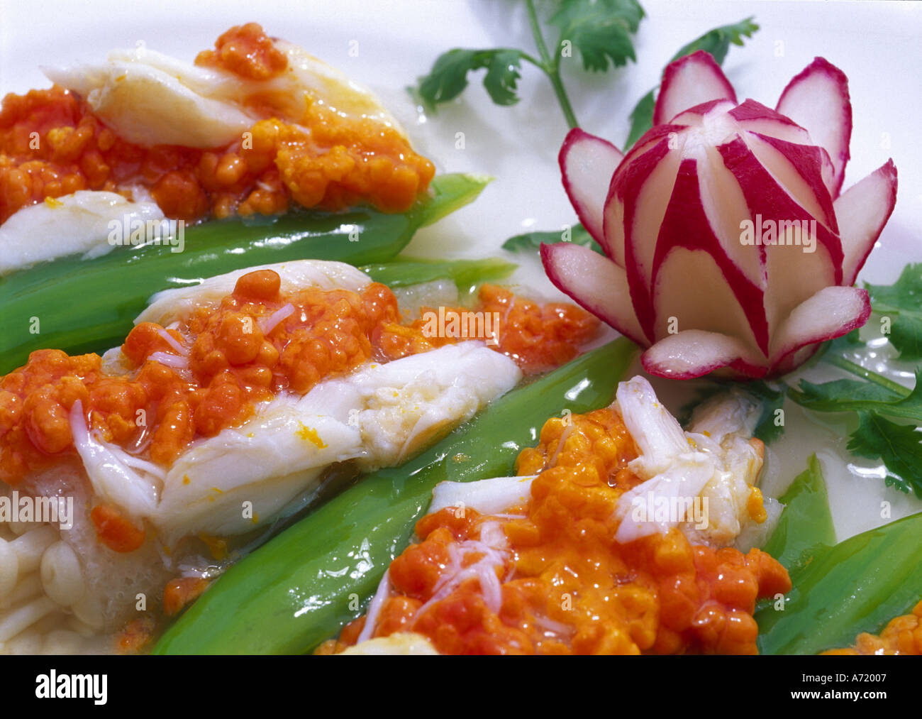 Crab meat sea urchin egg vegetable lifestyle food mushroom Stock Photo ...