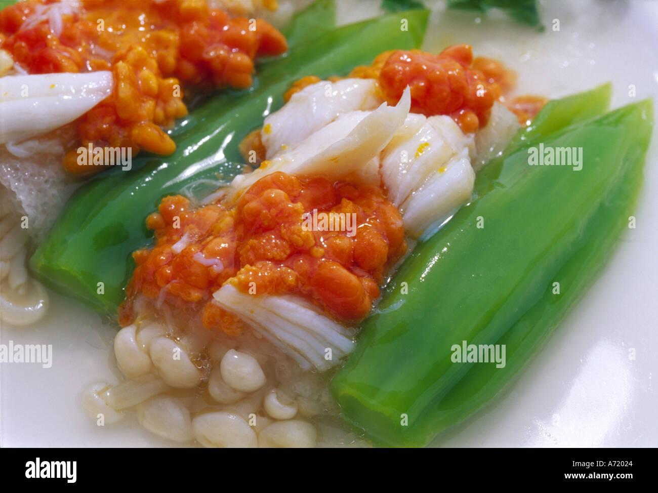 Crab meat sea urchin egg vegetable mushroom lifestyle food Stock Photo ...