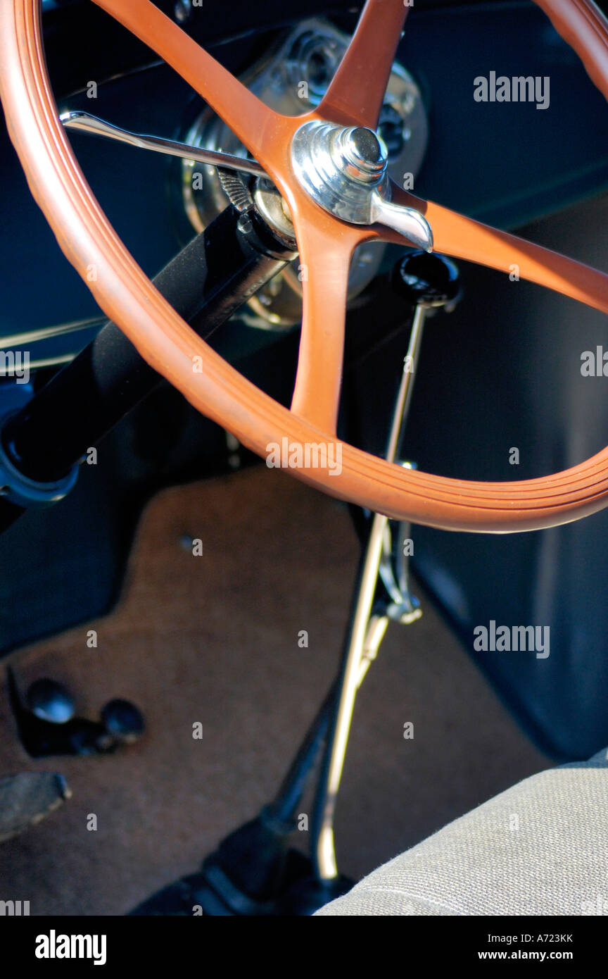 Steering wheel and gearshift of a vintage Ford Model A automobile from ...