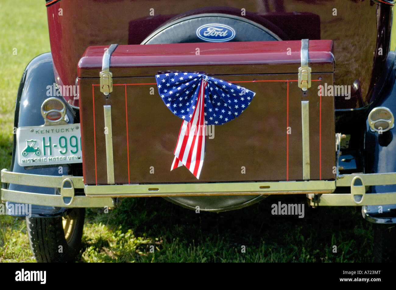 Flag decoration on the back of vintage Ford Model A automobile from the ...