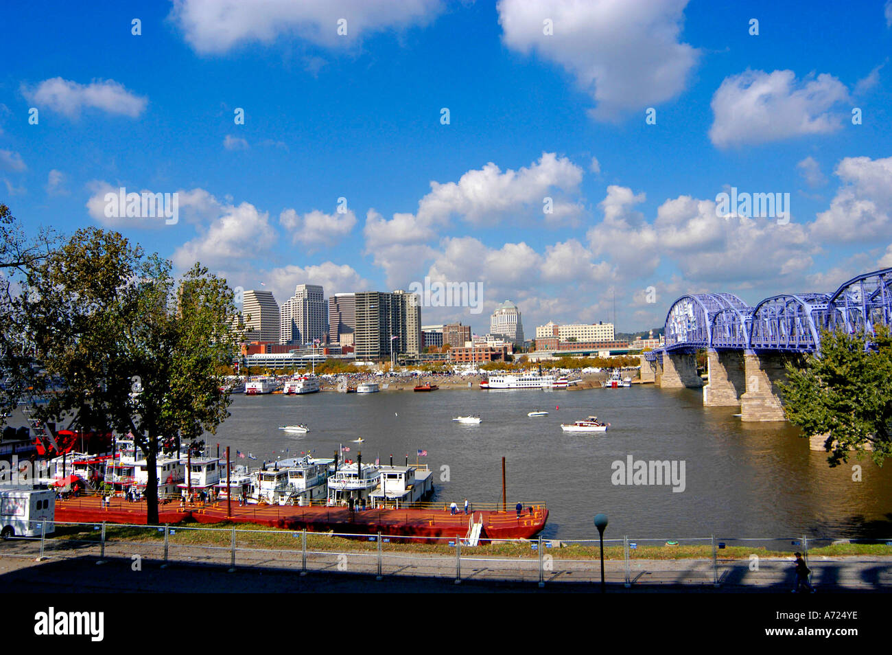 Cityscape of Cincinnati Ohio and the Ohio River as viewed from the ...