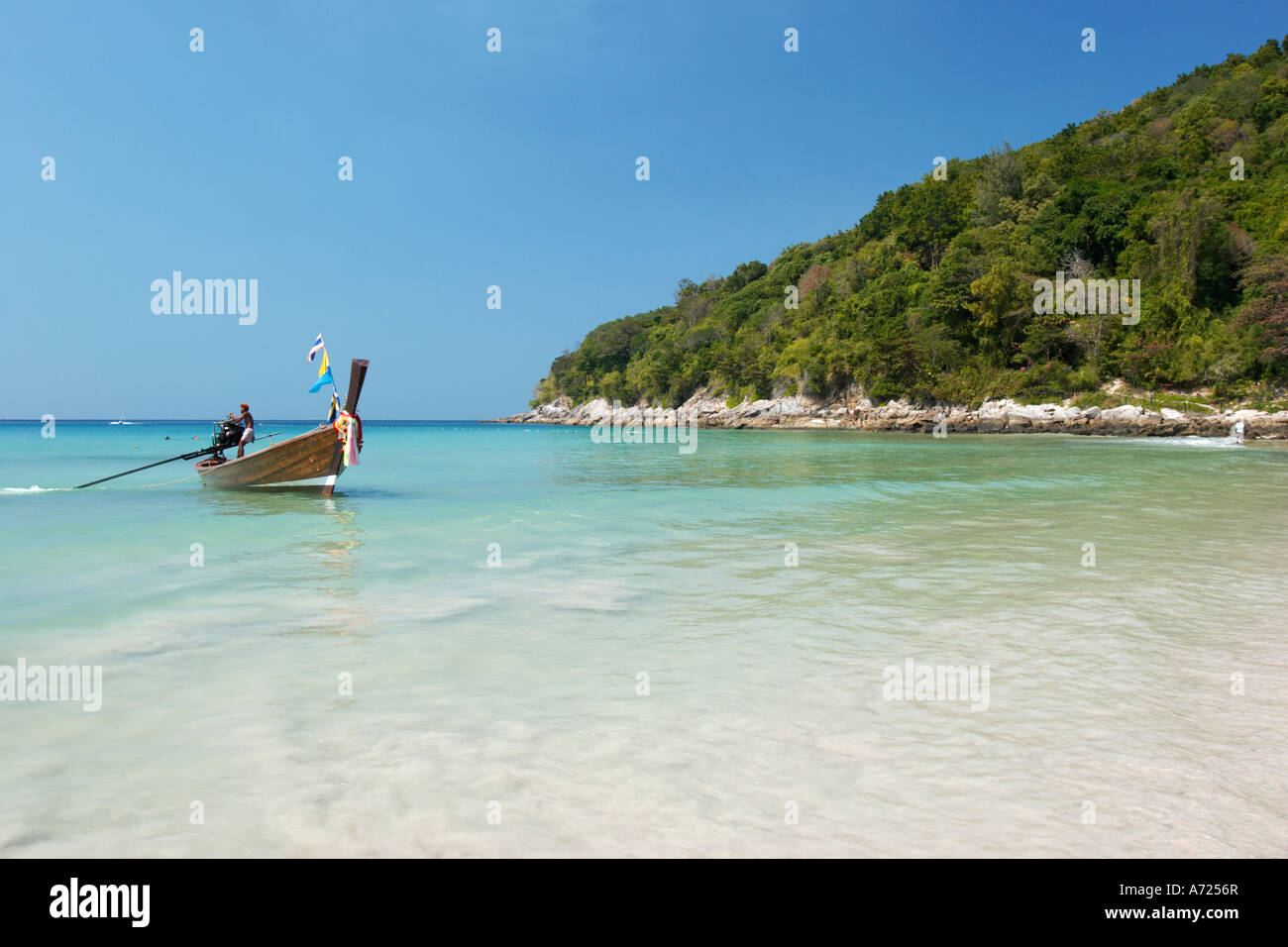 Long tailed boat at Karon Noi, or Relax Bay beach. Phuket island ...