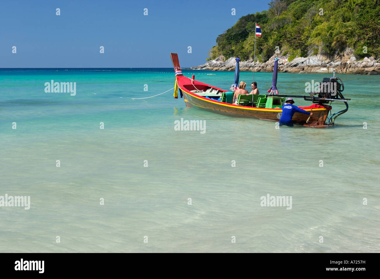 Long tailed boat. Karon Noi beach, Phuket island, Thailand Stock Photo ...